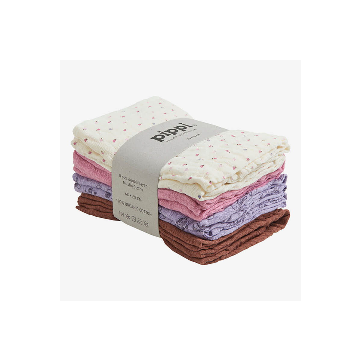 Kremno bele plenice iz organskega bombaža ROŽICE in PTIČKI (8 KOSOV) Pippi®